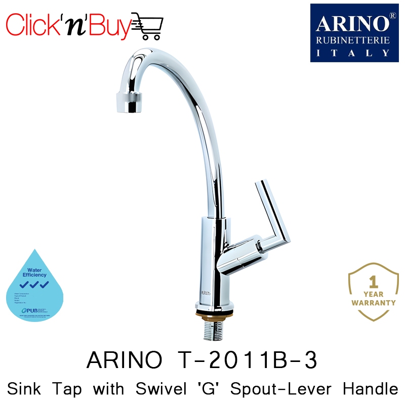 ARINO T-2011B-3 Sink Tap with Swivel 'G' Spout-Lever Handle. L220 x W30 ...