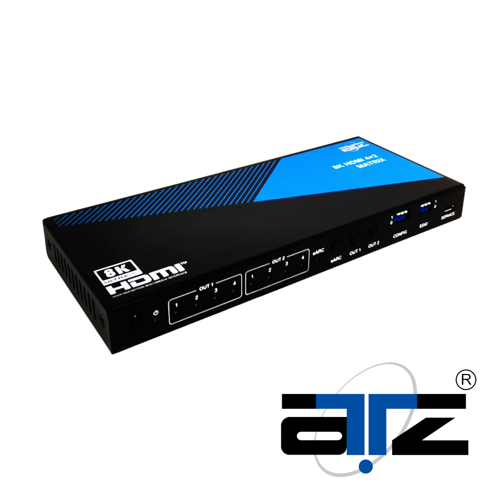 ATZ 4x2 HDMI v2.1 8K 60Hz Matrix Switcher Downscaler w/Audio Extractor ...