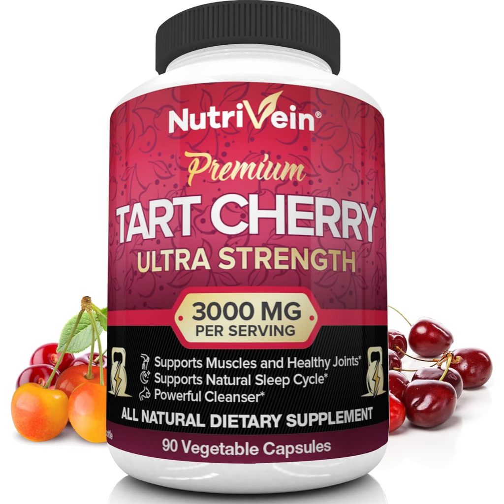 Nutrivein Tart Cherry Capsules 3000mg - 90 Vegan Capsules Pills - for ...