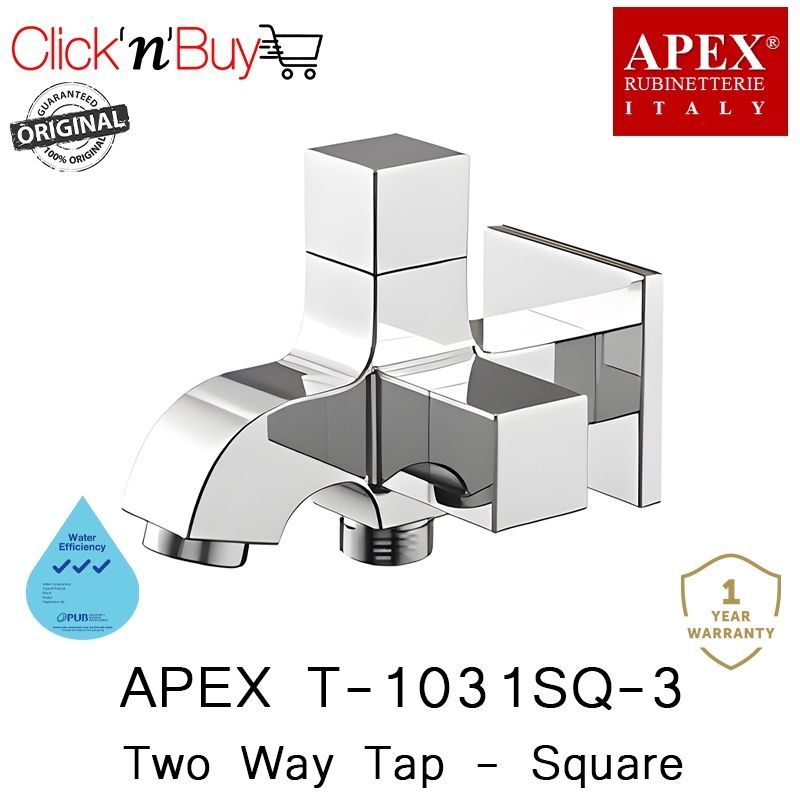 APEX T-1031SQ-3 Two Way Tap - Square. Finish: Brass Chrome or Black ...