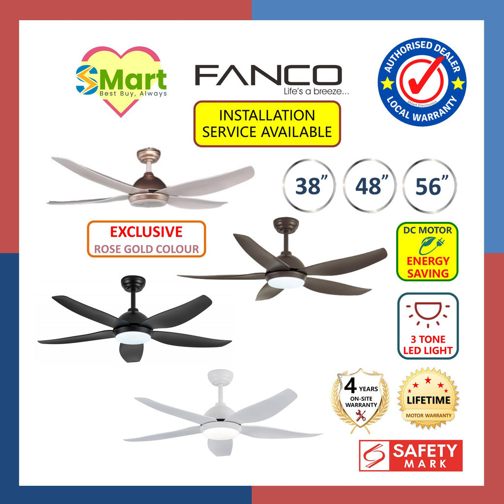 Fanco Galaxy-5 DC Motor Ceiling Fan with 3 Tone LED Light & Remote ...