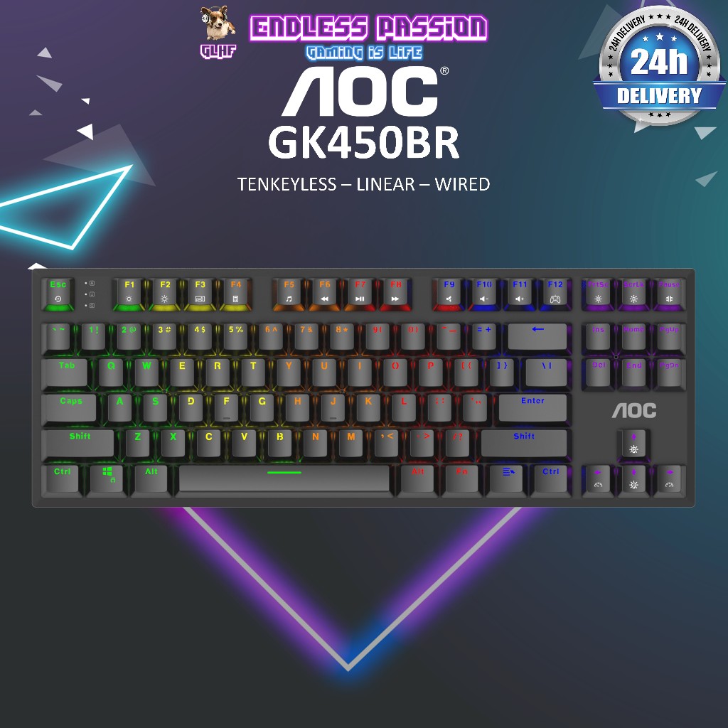 AOC GK450 TKL RGB Mechanical Wired Gaming Keyboard - Red Switch (Linear ...