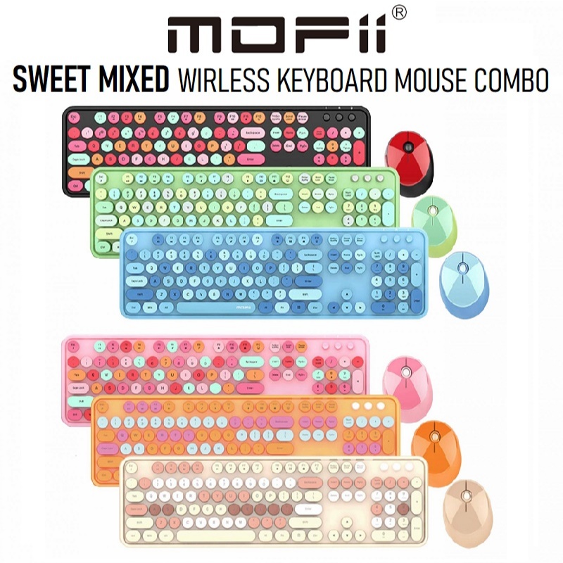MOFII Sweet Wireless Keyboard Mouse Combo Full Keyboard Mixed Color ...