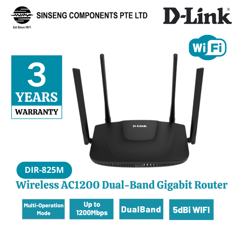 D-Link DIR-825M Wireless AC1200 Dual-Band Gigabit Wifi Router - 3 Year ...