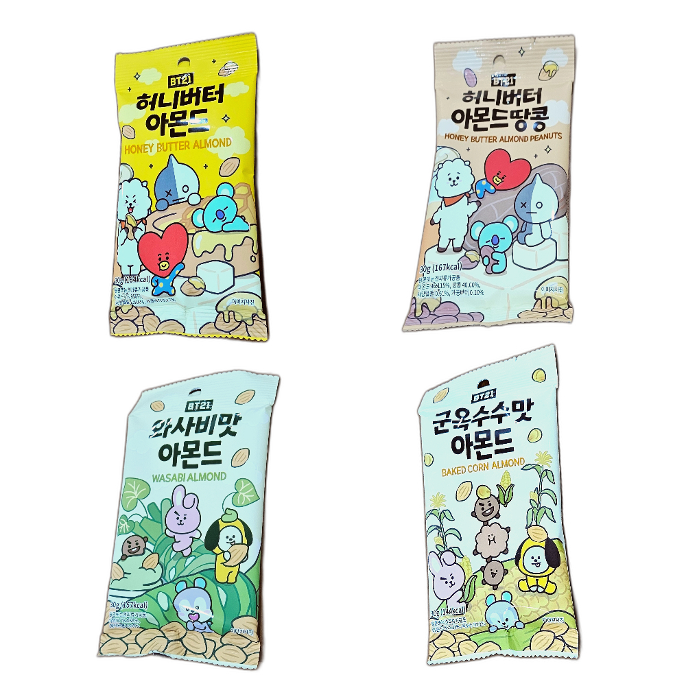 BT21 Almond 30g X 12 (4 flavours Package) Honey Butter Peanuts Wasabi Baked Corn | Shopee Malaysia