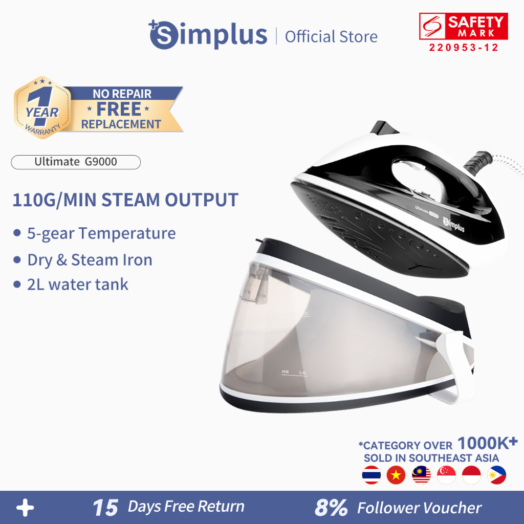 Simplus Garment Steam Generator Iron Teflon Coated Soleplate Self ...