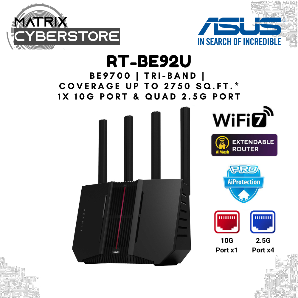 ASUS RT-BE92U BE9700 Tri-Band WiFi 7 AiMesh Router - Coverage up to ...