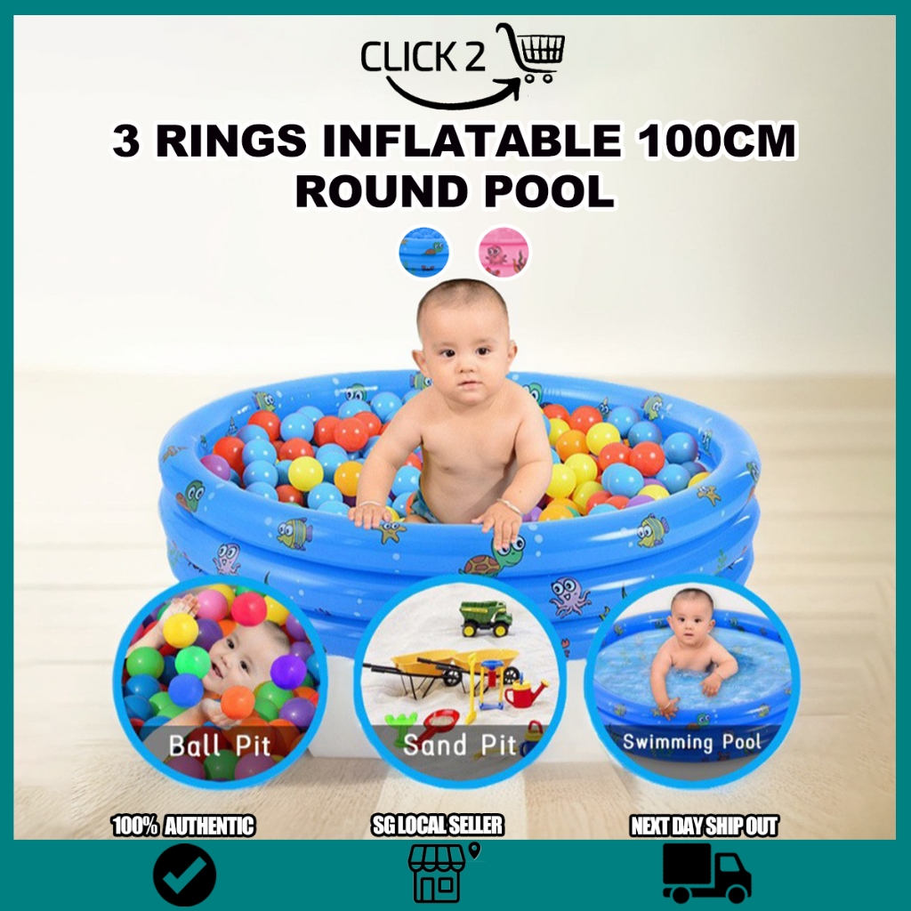 SG Kids Swimming Pool/ 3 Rings Inflatable 100CM Round Pool/ Round Pool ...