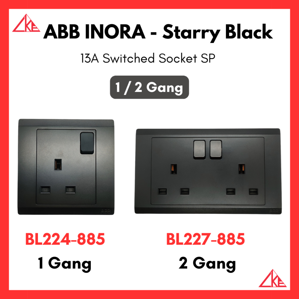 ABB INORA【1 Gang / 2 Gang】13A Switched Socket SP (Starry Black) | Shopee Malaysia