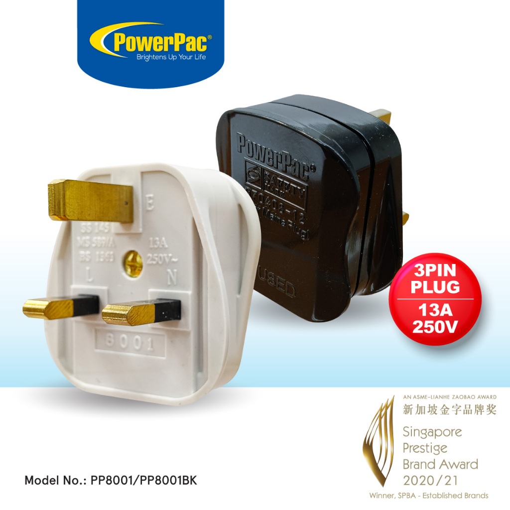 PowerPac Standard SG 3Pin Plug 13A / 3 pin UK Plug 13AMP Fused, Adapter ...
