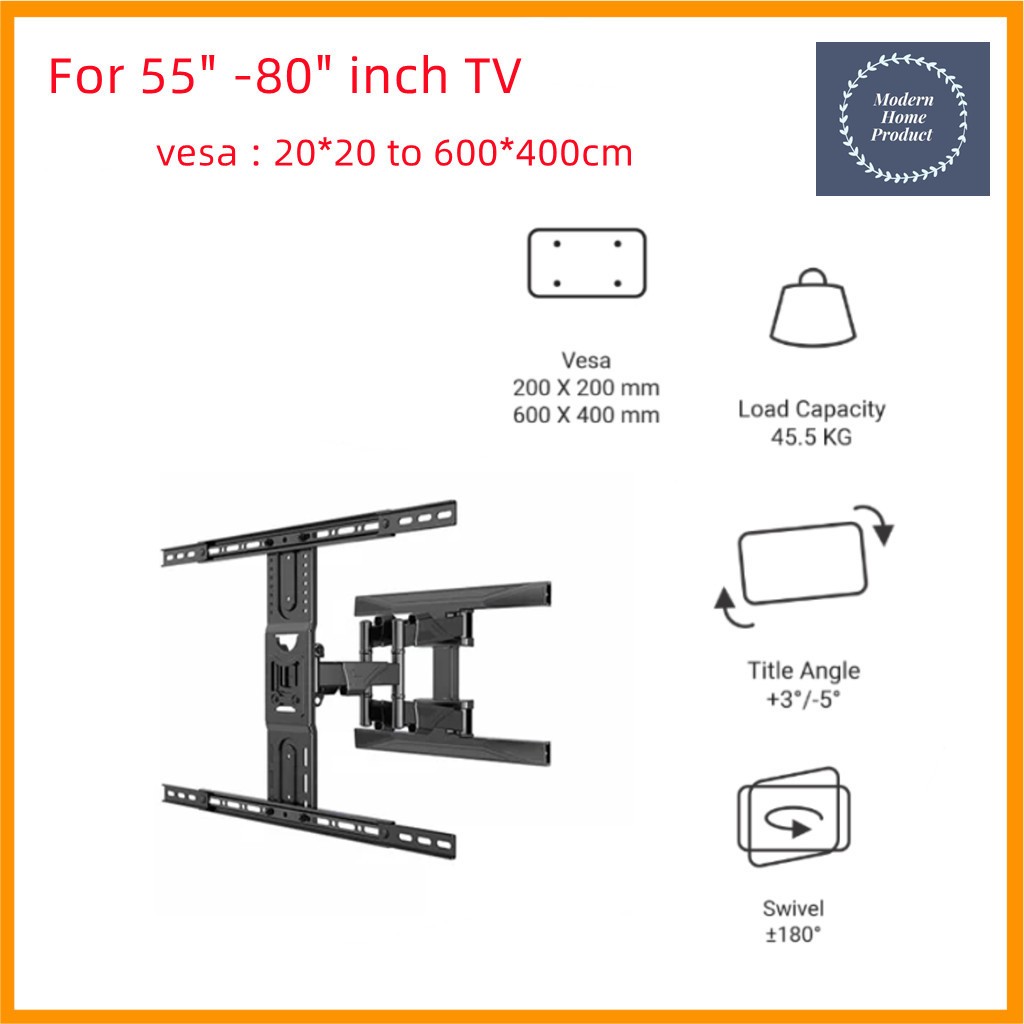 Double Arm full motion Wall Mount TV Brackets for 50 to 80 inch TV ...