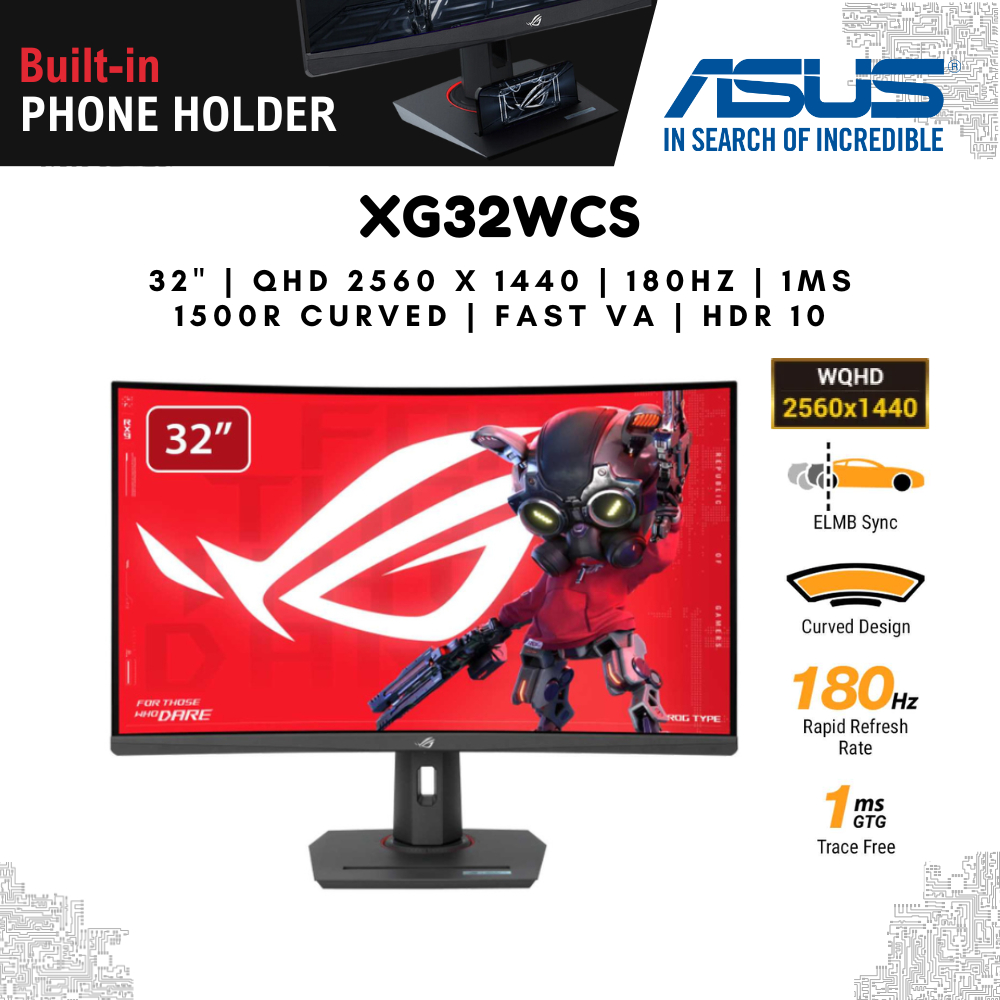 ASUS ROG Strix XG32WCS USB-C Curved Gaming Monitor - 32", QHD, 180Hz ...