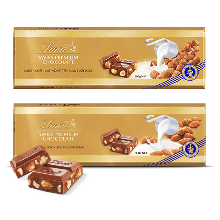 LINDT SWISS PREMIUM CHOCOLATE Milk Almonds, Milk Hazelnuts Premium ...