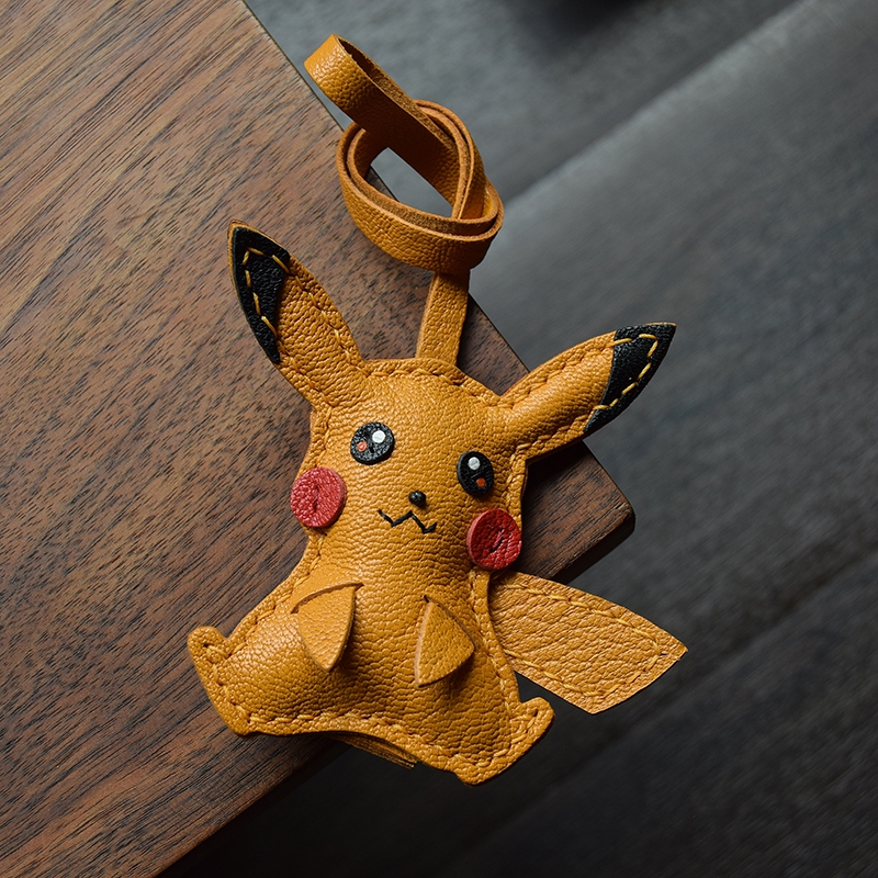 Handcrafted Leather Pikachu Bag Charm - Leather Pikachu Keychain & Grey ...