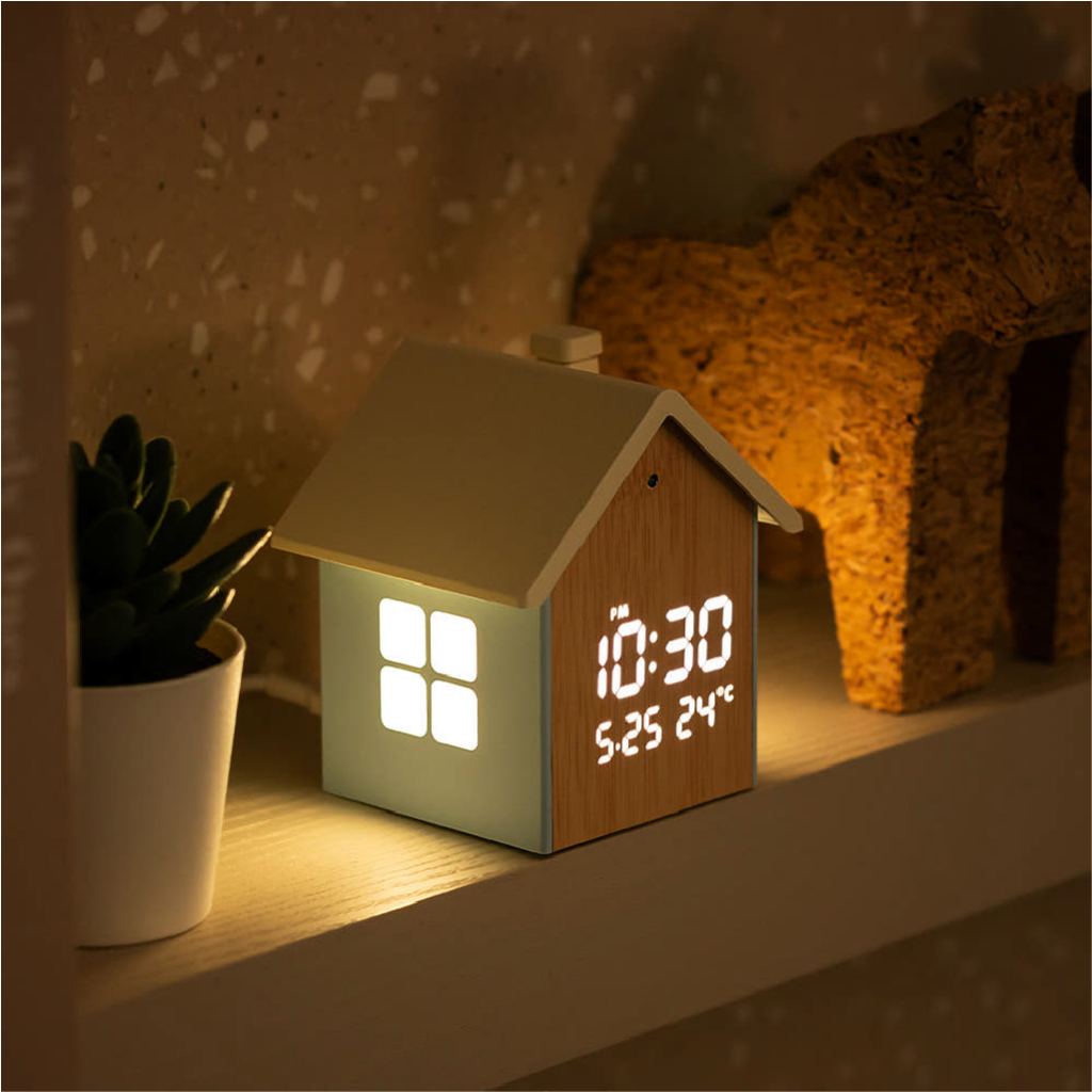 [FLAITO] Mood LED Table Clock – House Shape Design, Time/Temp Display ...