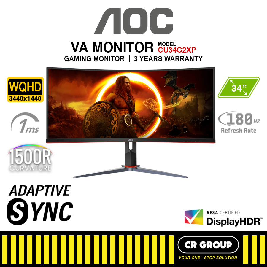 AOC CU34G2XP - 34" VA WQHD Gaming Monitor - 180Hz Refresh Rate - 1ms ...