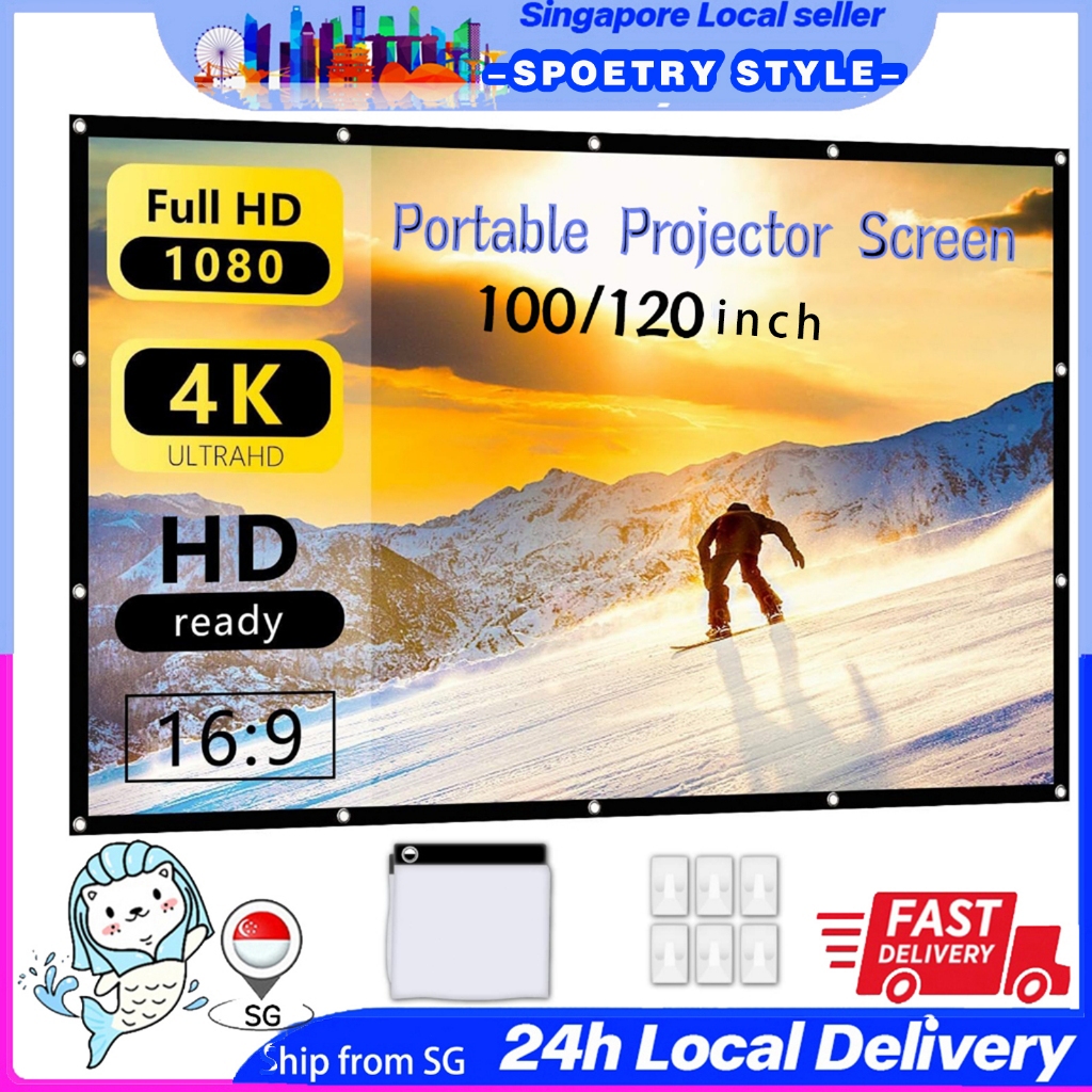 【SG SELLER】16:9 Portable Projector Screen Home Outdoor Projectior ...