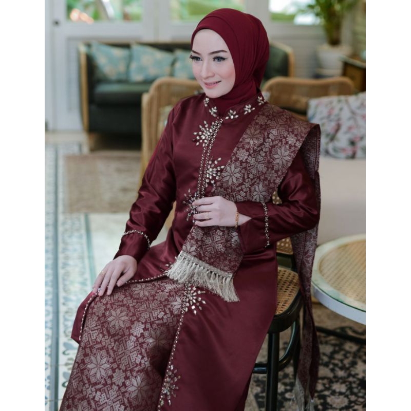Sequin bracket kebaya set zz fre songket shawl//sequin tafetta kebaya ...