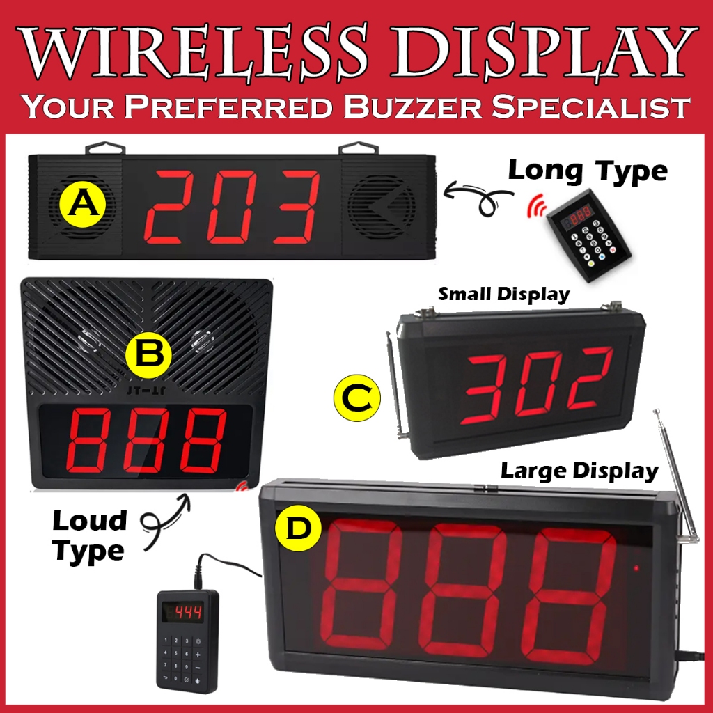 Wireless Queue Management System 3 Digit Digital Call System Buzzer Pager Hawker Cafe Buzzer ...