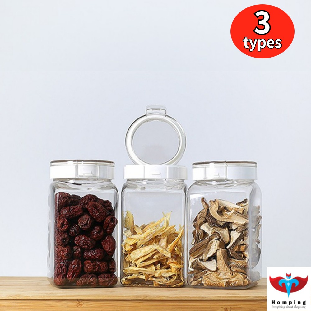 [Silicook] 3-piece set of dried fish and nuts seasoning storage containers / One-touch square ...