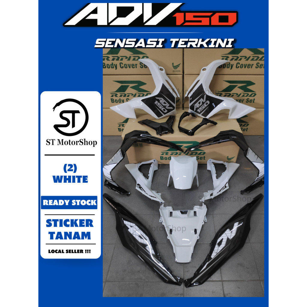 HONDA ADV150 ADV-150 (2) WHITE COVER SET (STICKER TANAM) RAPIDO NEW ...