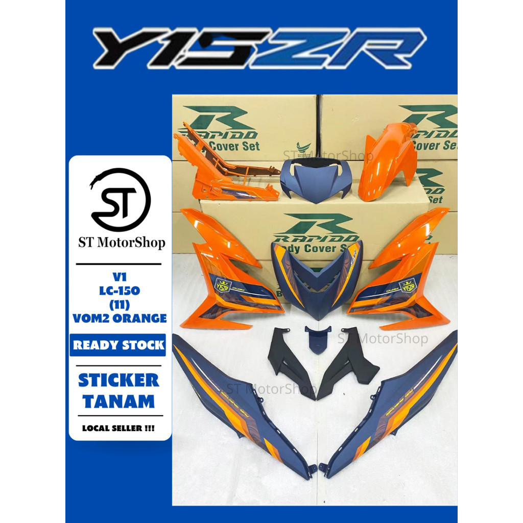 YAMAHA Y15 Y15ZR V1/V2 LC-150 (11) VOM2 ORANGE COVER SET (STICKER TANAM/AIRBRUSH) RAPIDO NEW ...