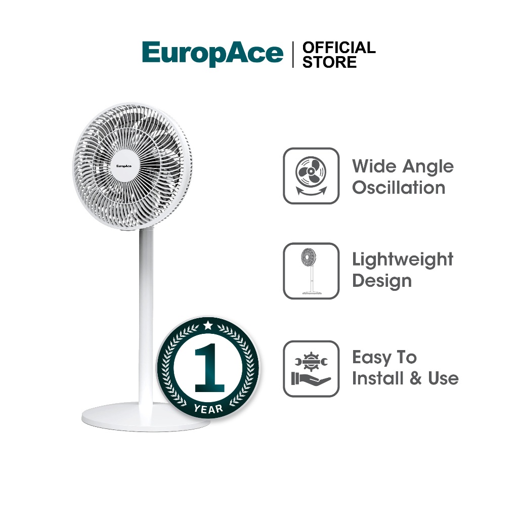 EuropAce 12” Living Fan with Remote Control | ELF3124DWH | Auto Left ...
