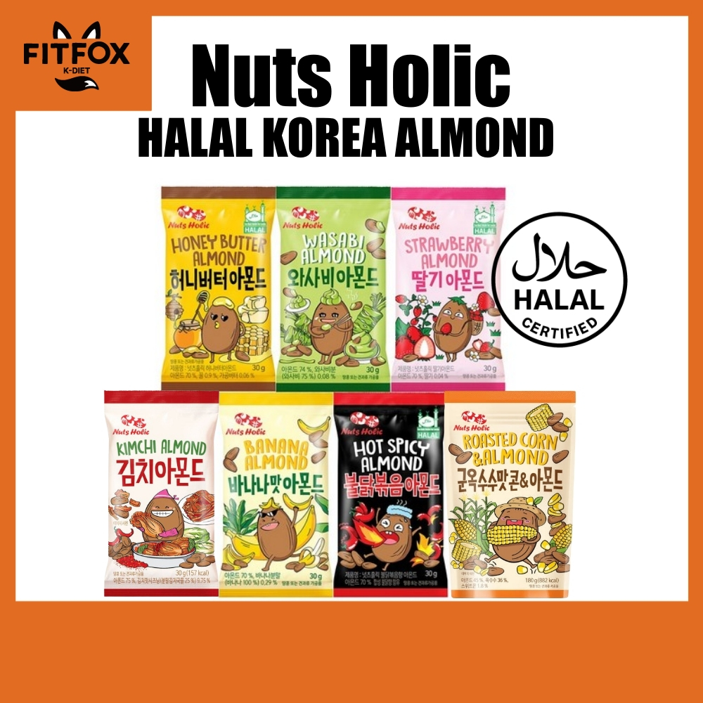 Nutsholic Korean Almond Halal Snack 7 Flavors / Kimch, Honey Butter ...