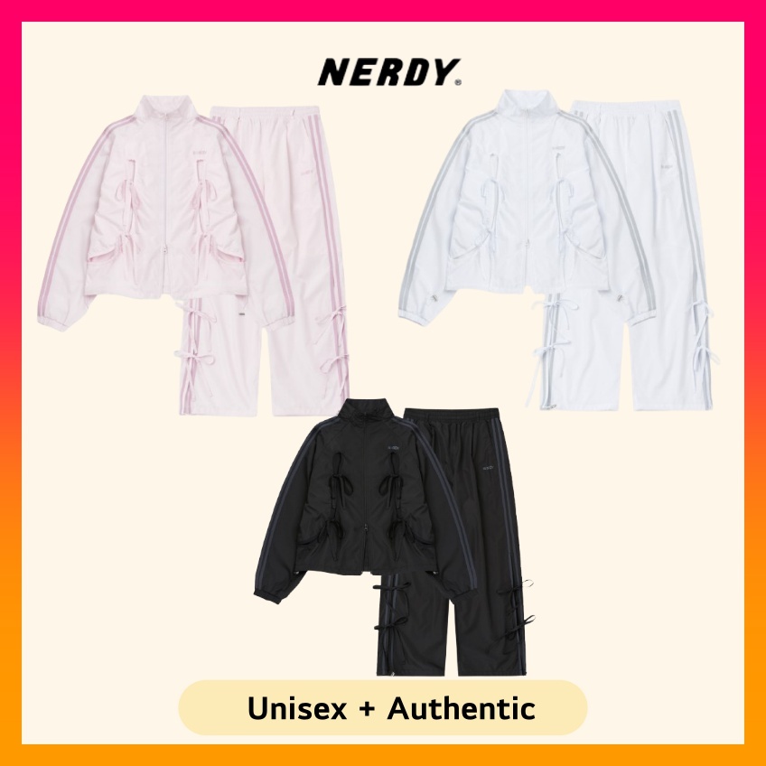 Nerdy Women's Ribbon Tie Woven Pants & Windbreaker Set (2024New ...