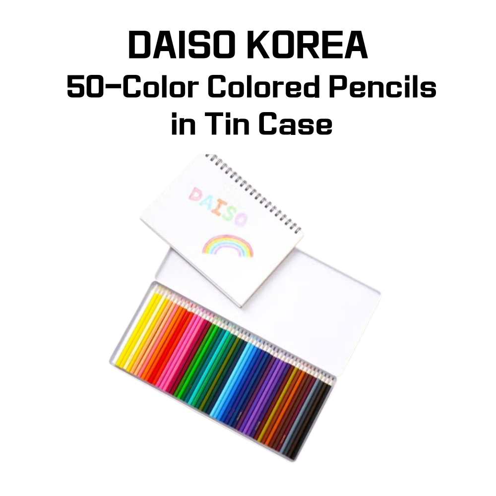 DAISO KOREA 50-Color Colored Pencils in Tin Case – Smooth Drawing ...