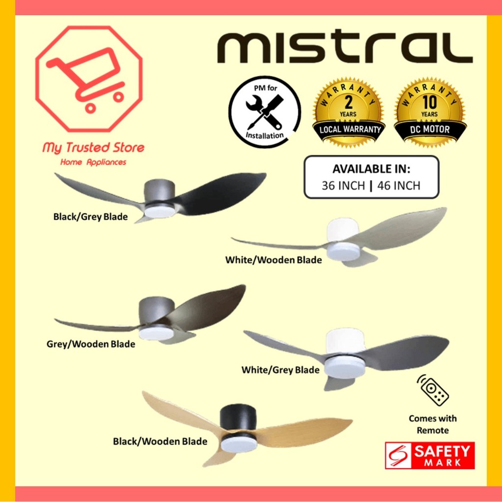 Mistral Solar DC Motor Ceiling Fan with 3 Tone Dimmer LED Light Kit and Remote Control ...