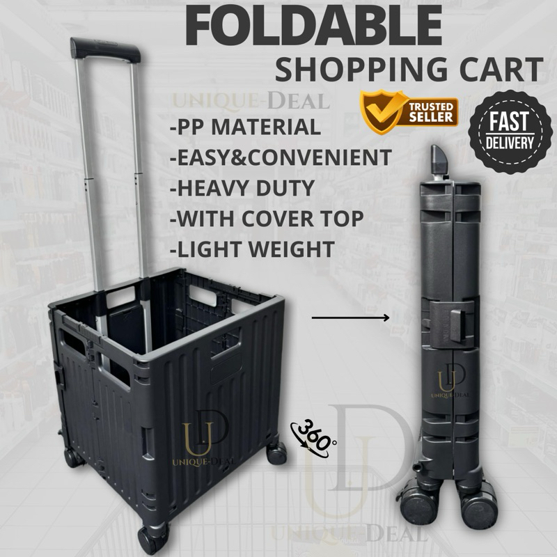Foldable Grocery Shopping Trolley Cart 360 Rotation Wheel With Cover ...