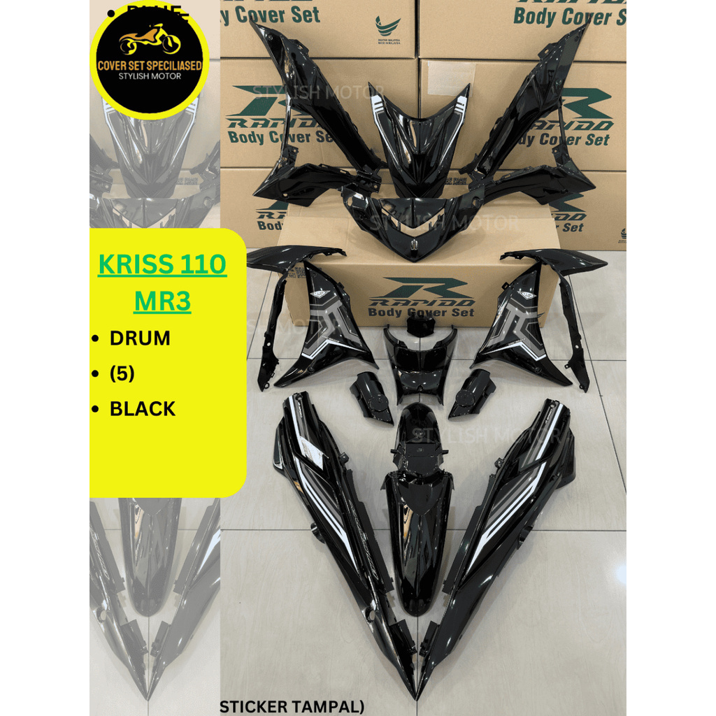 RAPIDO Cover Set MODENAS Kriss 110 Mr3 Drum Disk (5) Black Coverset Sticker Tampal Stripe Tampal ...