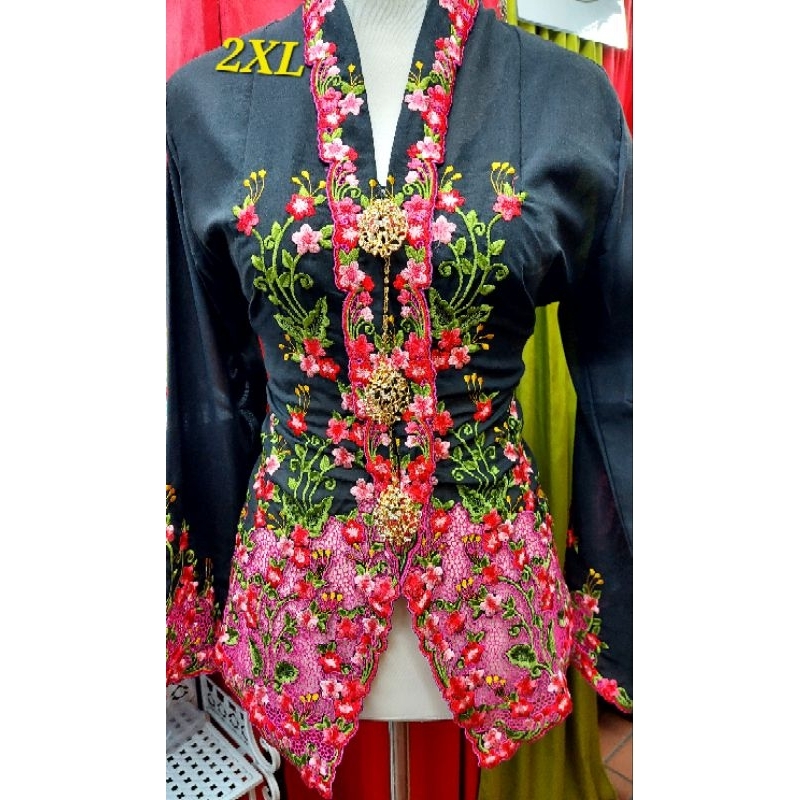 Kebaya Sulam Nyonya Embroidery Traditional Hand Made Plus Size(2XL ...