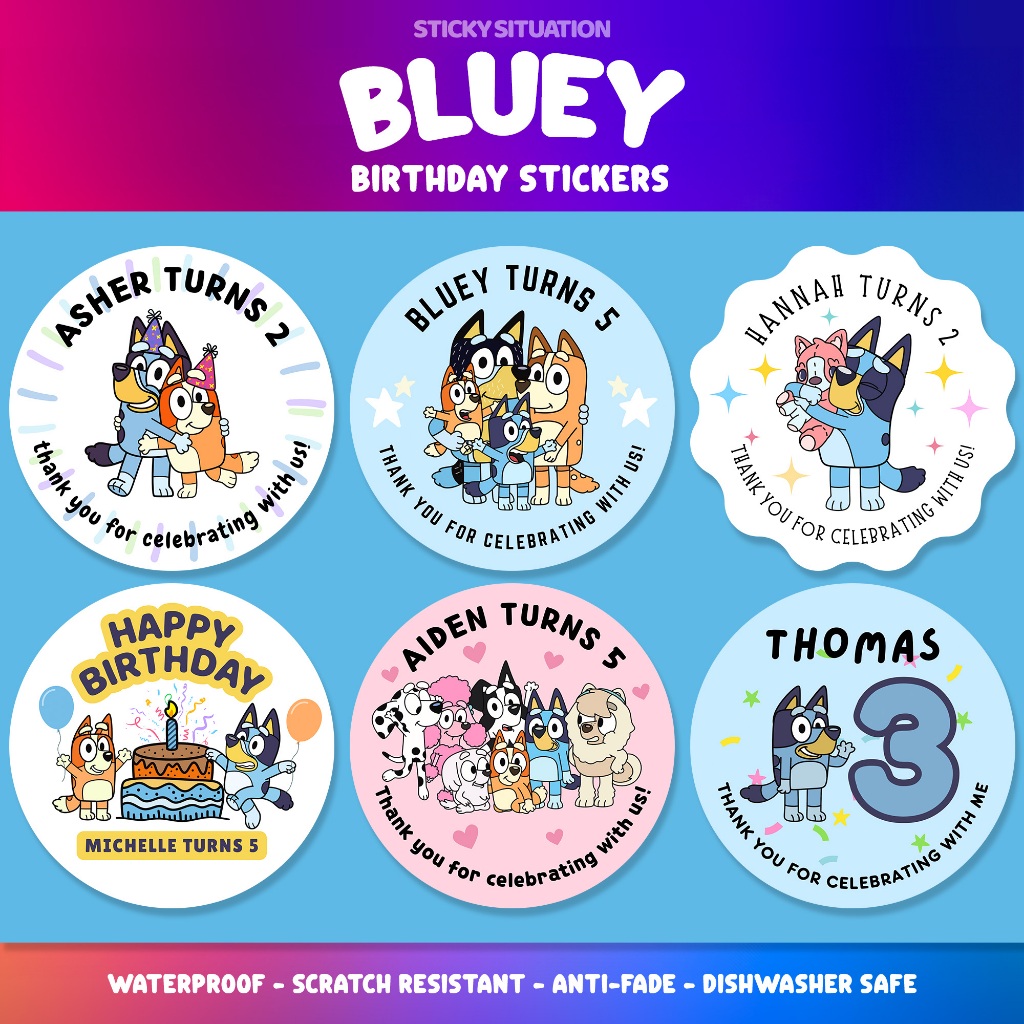 SG | Personalized Bluey Birthday Stickers | Customised Goodie Bag ...