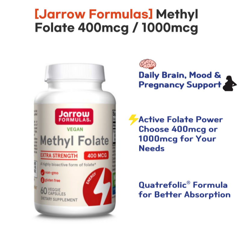 [Jarrow Formulas] Methyl Folate 400mcg / 1000mcg – Active 5-MTHF for ...