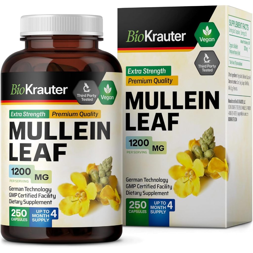 Mullein Leaf Capsules - Lung Cleanse Mullein Leaf Herb Supplement - 250 ...