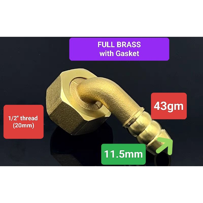 Universal Gas Cooker Stove Hob Inlet fitting Joint Hose-FULL BRASS 20MM ...
