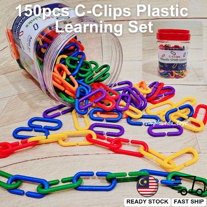 150pcs C-Clip Plastic Linking Chain Learning Kit 6 Colours Fine Motor ...