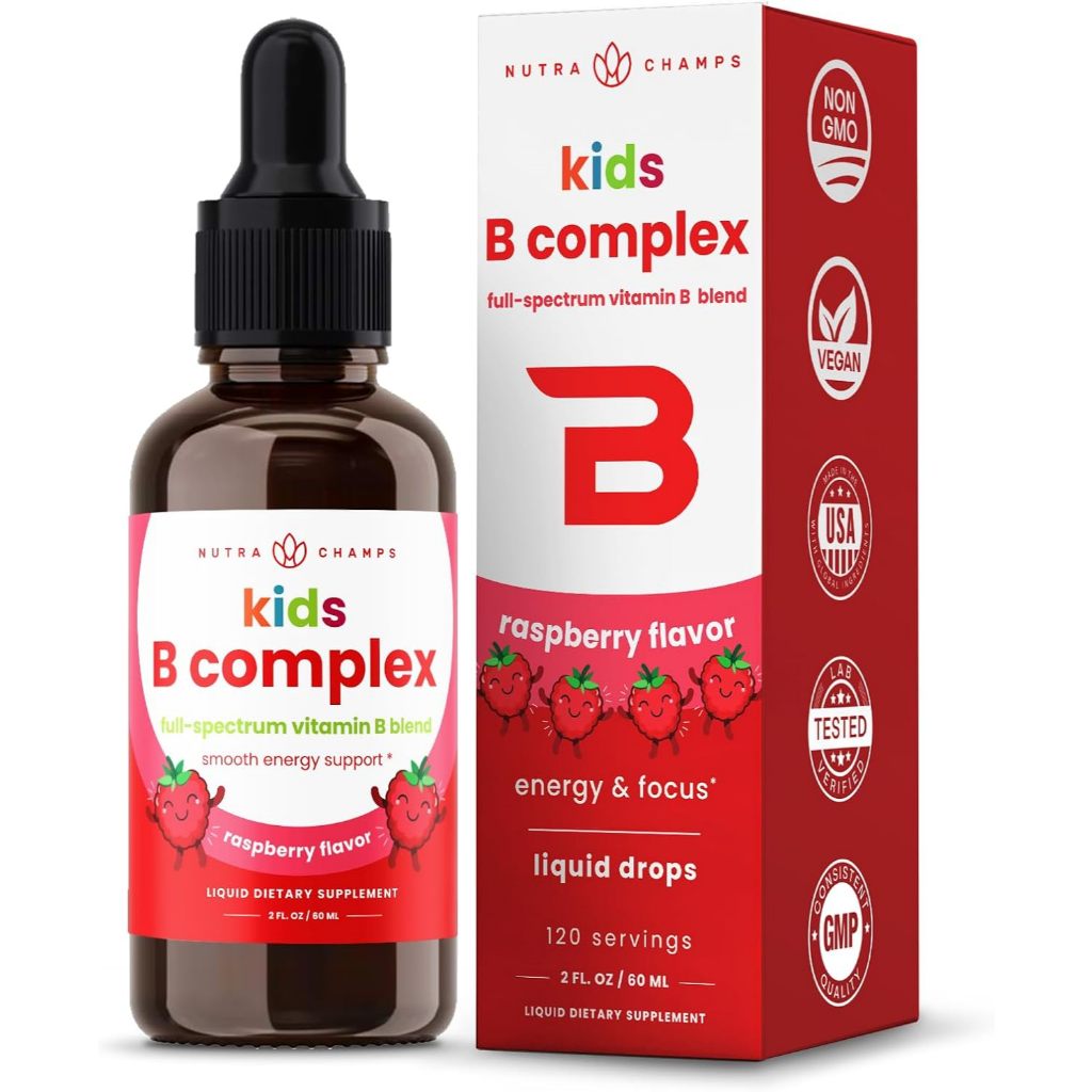 NutraChamps Vitamin B Complex 2oz for Kids, B1, B2, B3, B6, B7, B9 ...