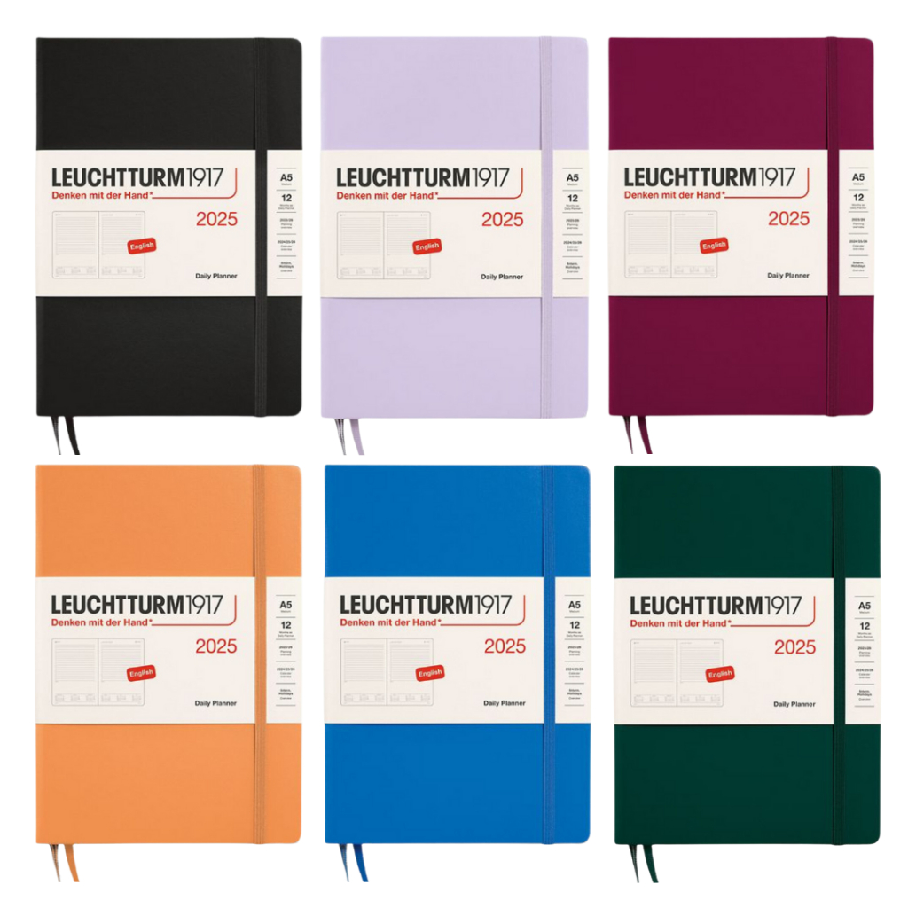 Leuchtturm1917 A5 Medium Hardcover Daily Planner 2025 - Black, Lilac ...