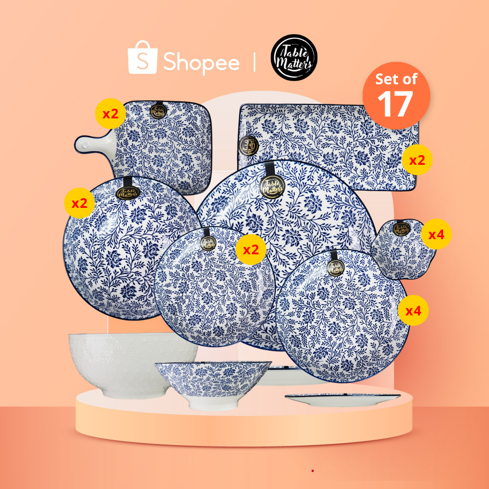 Shopee x Table Matters - Floral Blue Collection 17PCS Dining Brand Box ...