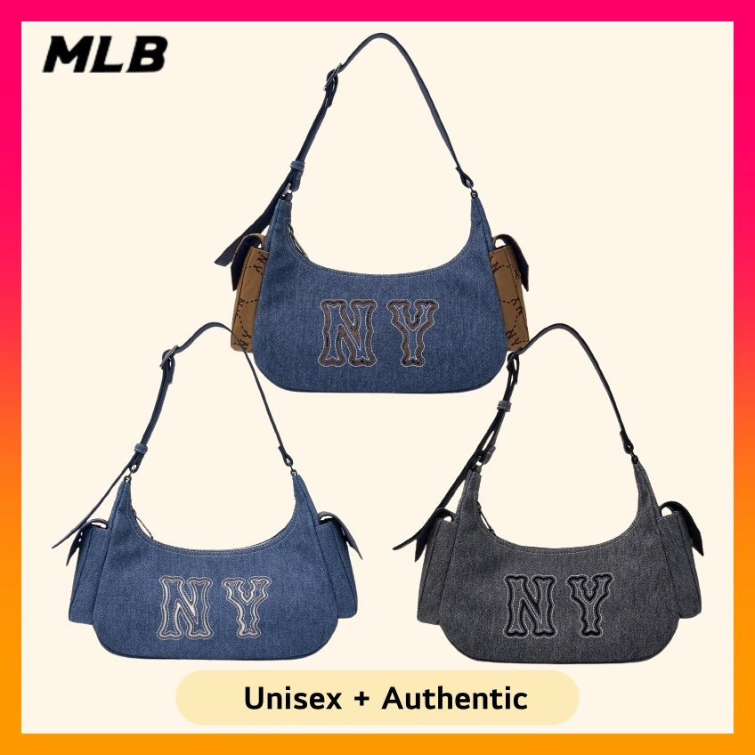 MLB Basic Megalogo Pocket Denim Hobo Bag (2024New) | Shopee Malaysia