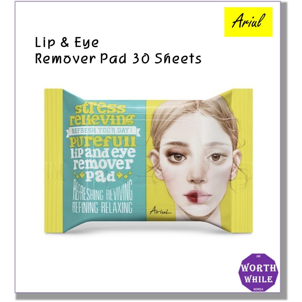 ARIUL LIP & EYE REMOVER PAD 30 Sheets Easy & Mild Cleansing Wet Wipes ...