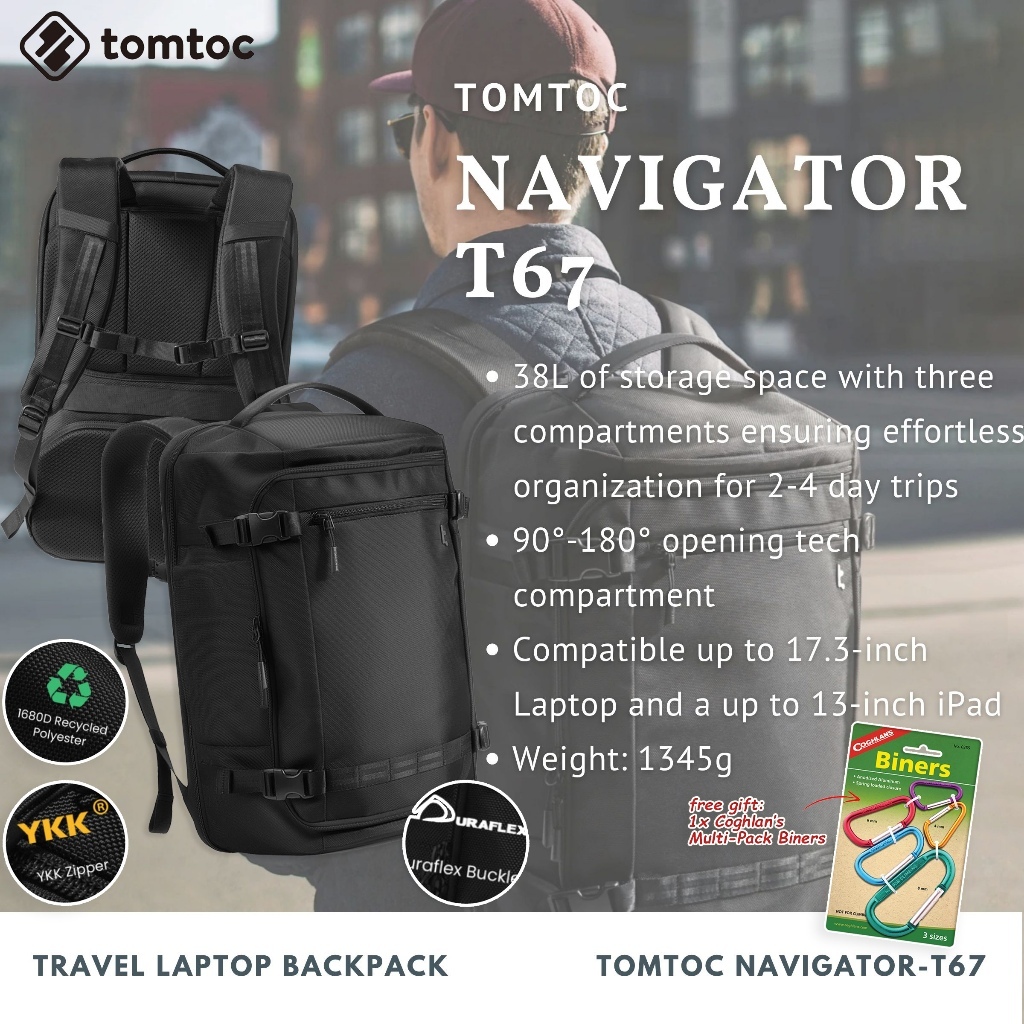 Tomtoc Navigator-T67 Travel Laptop Backpack | Laptop Bag (Black ...