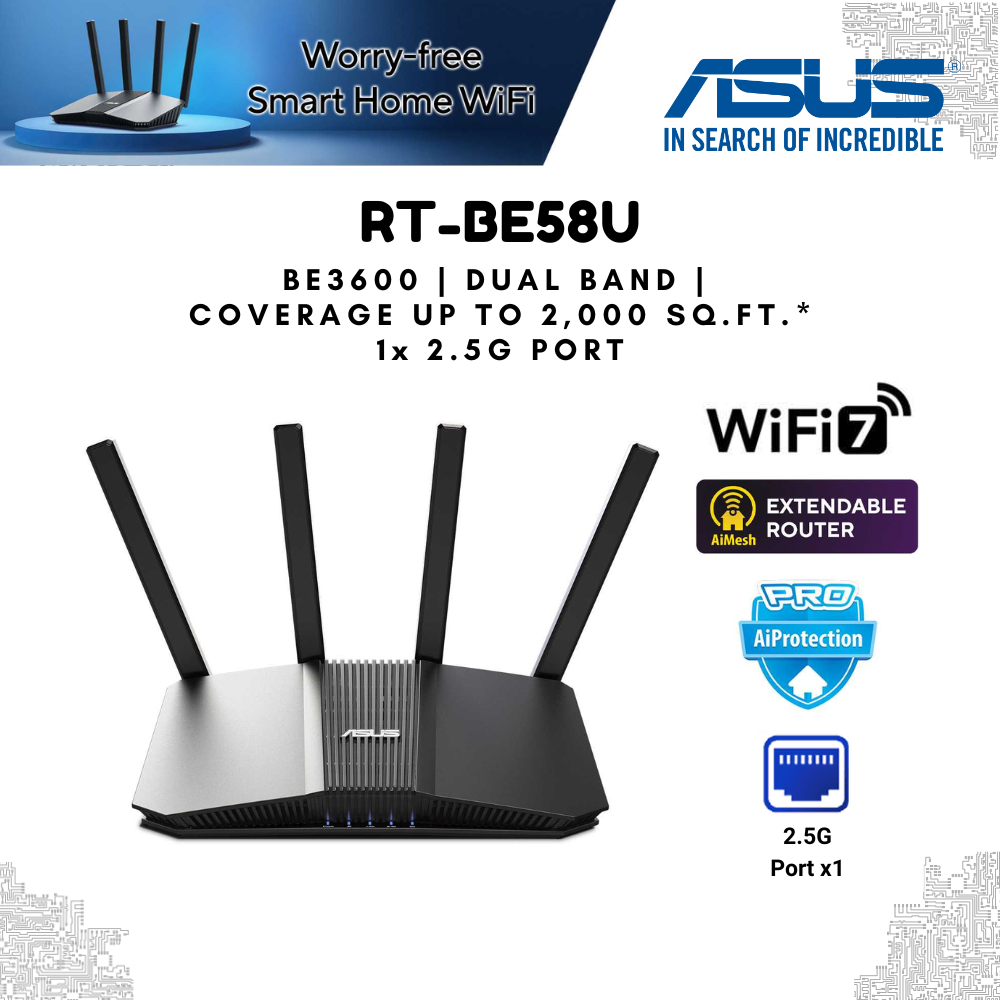 ASUS RT-BE58U BE3600 Dual Band WiFi 7 Smart AiMesh Extendable Router ...