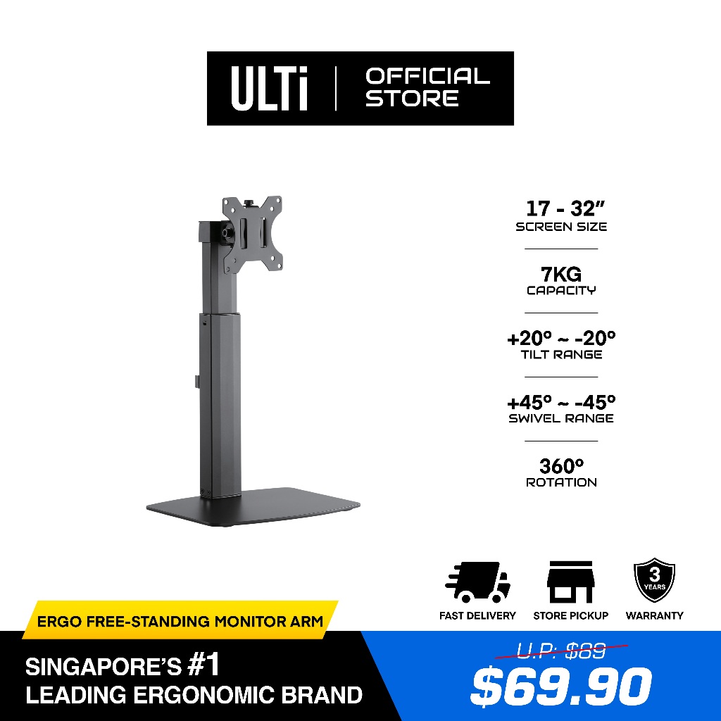 ULTi Ergo Free Standing Monitor Mount Desk Stand, Spring Height ...
