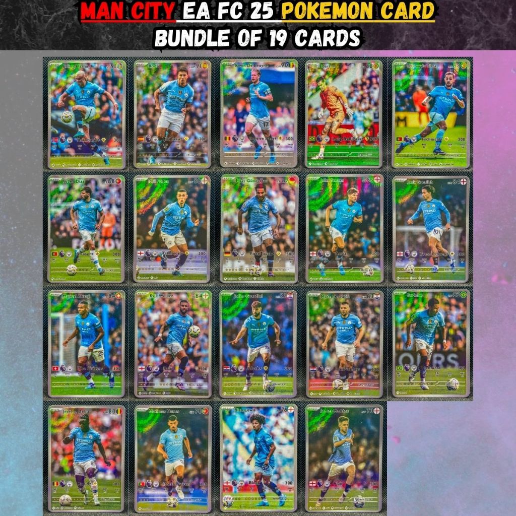 Manchester City EA FC 25 Pokemon Holographic Cards (Bundle of 19 Cards ...