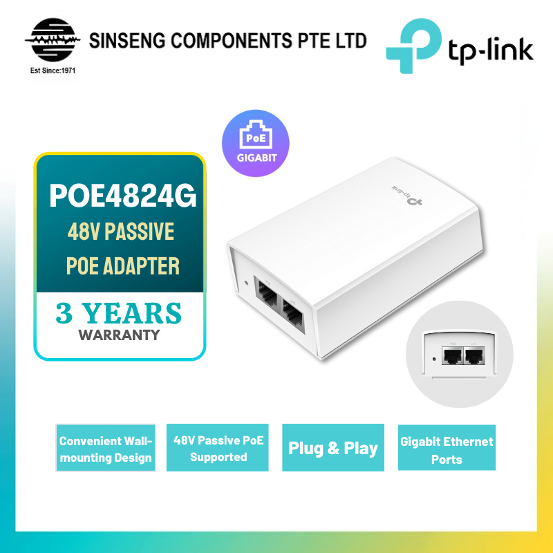 TP-Link TL-POE4824G Gigabit 48V DC Passive PoE Injector Adapter for ...