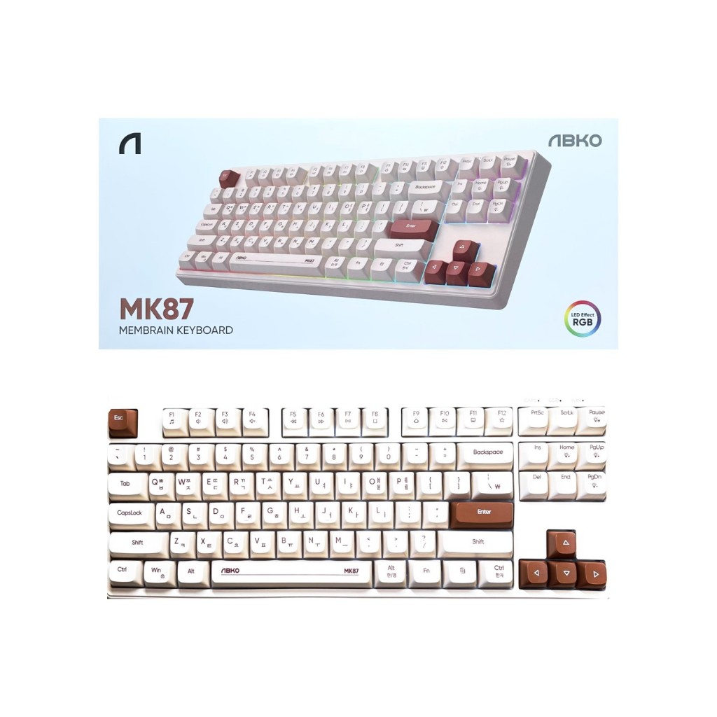 [Wired Korean Keyboard] ABKO MK87 Low-noise Tenkeyless Membrane Keyboard in Oatmeal Color ...